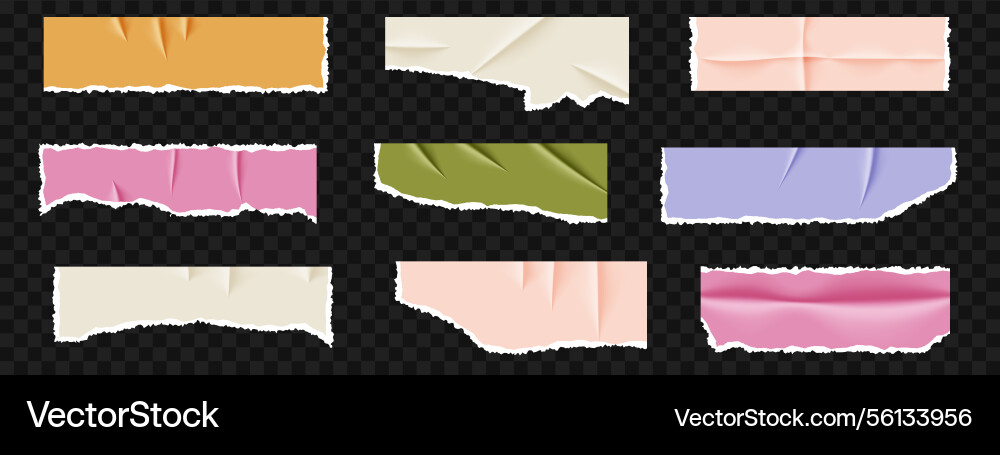 Torn notebook paper pieces with wrinkles and rips Vector Image