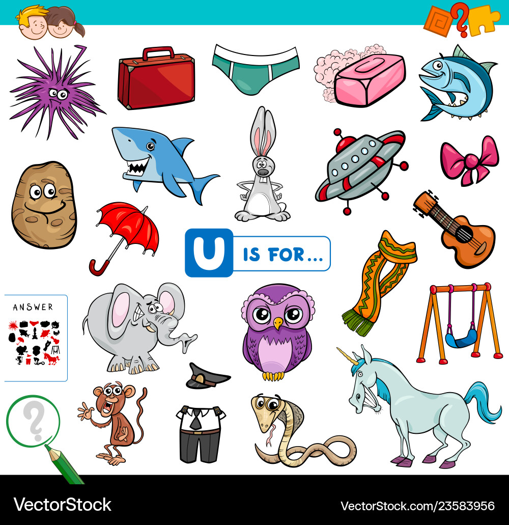 U is for educational game children Royalty Free Vector Image