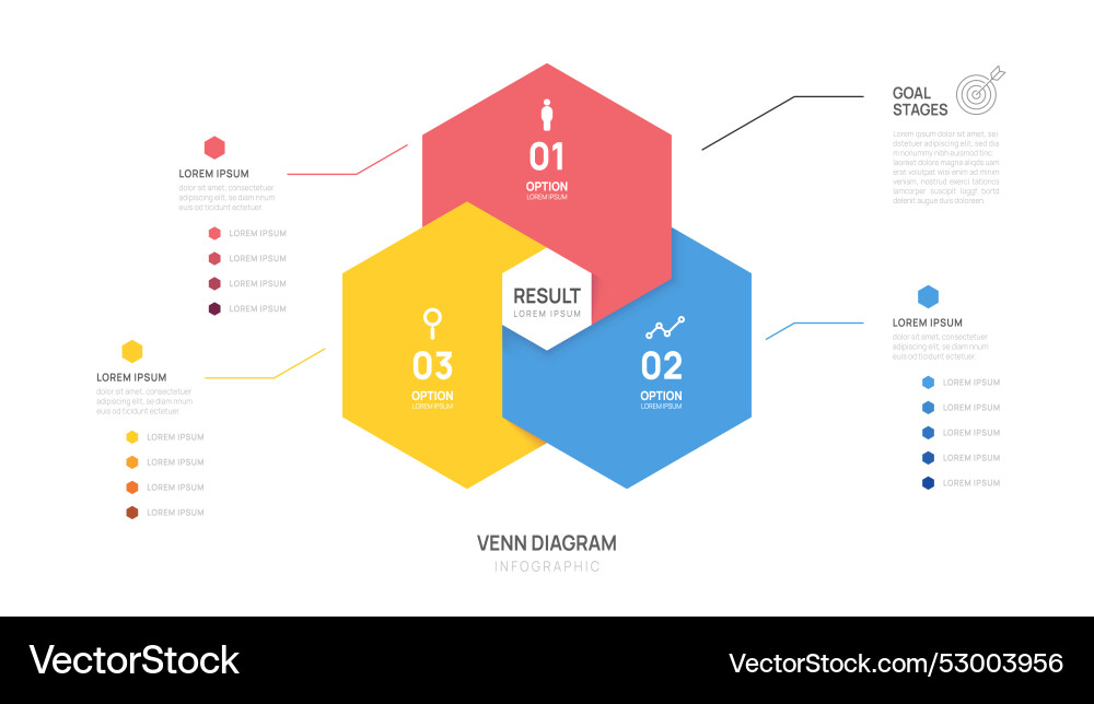 Venn diagram infographic chart template Royalty Free Vector
