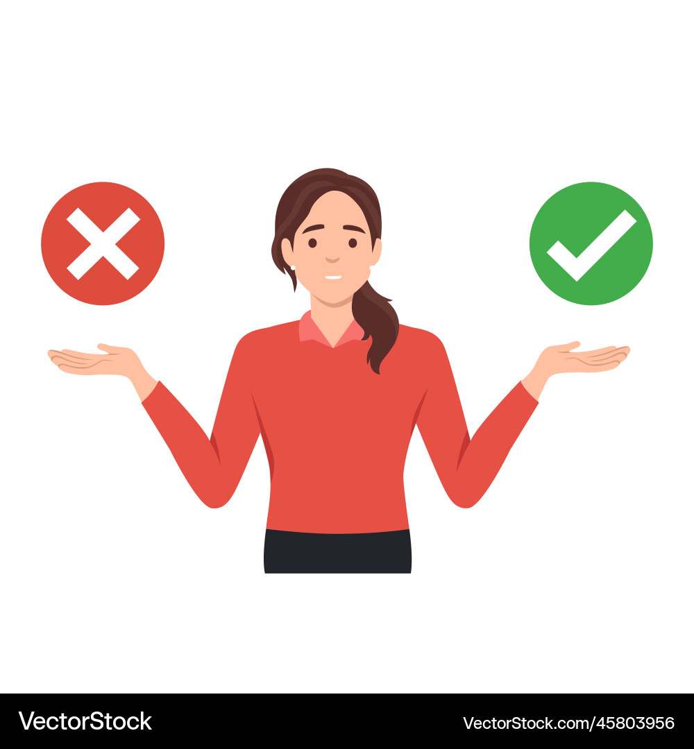 Woman choose between right or left Royalty Free Vector Image