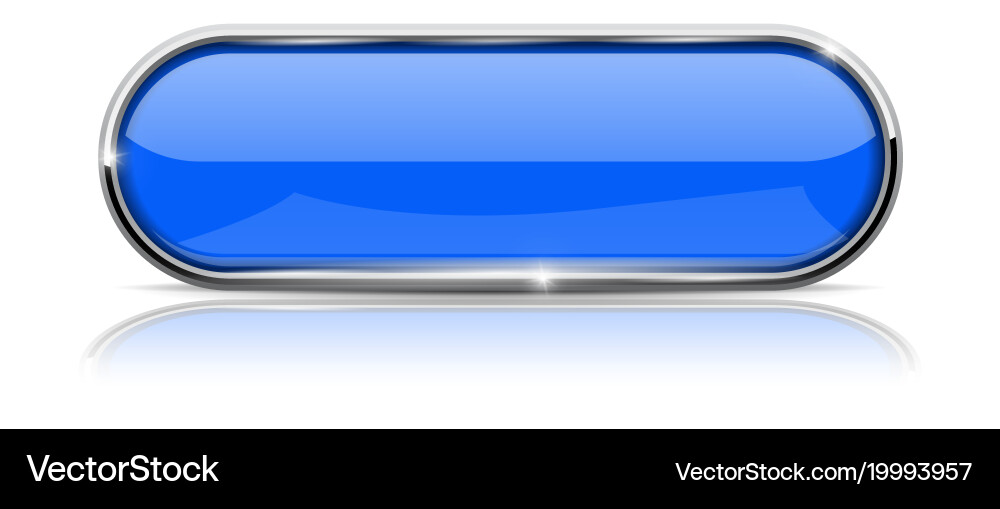Blue oval button shiny 3d icon with metal frame Vector Image