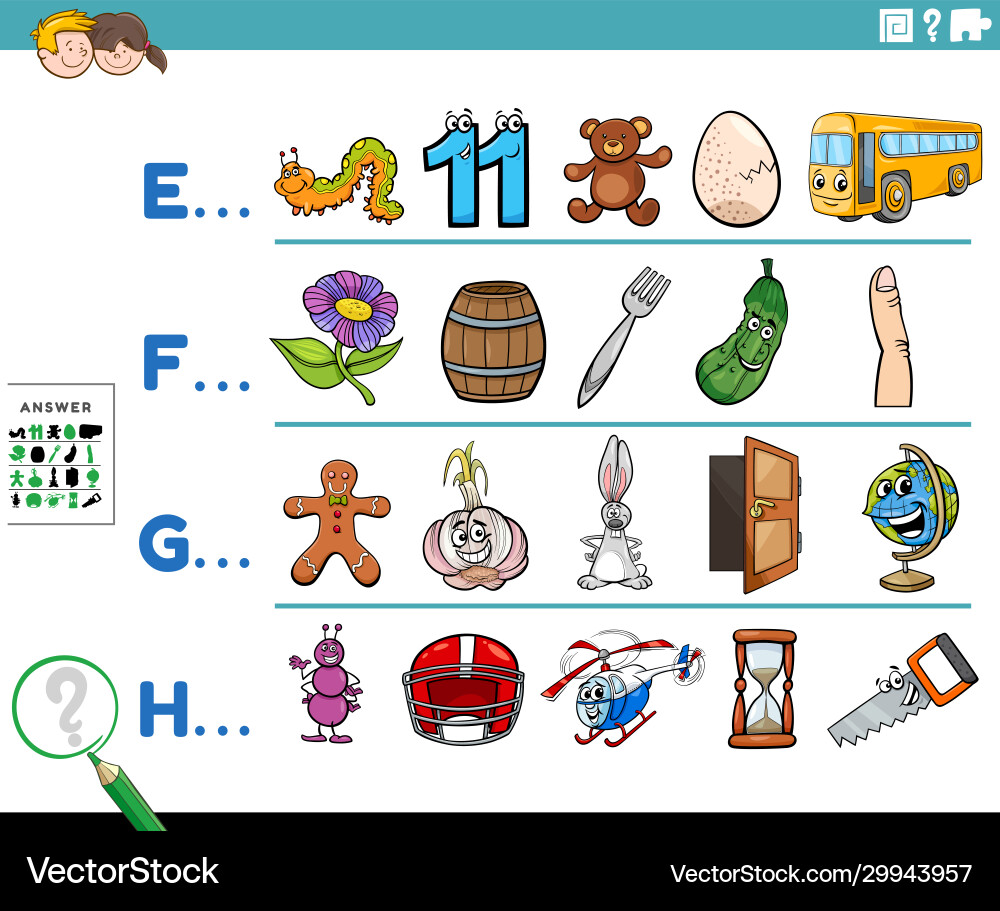 First letter a word educational activity Vector Image