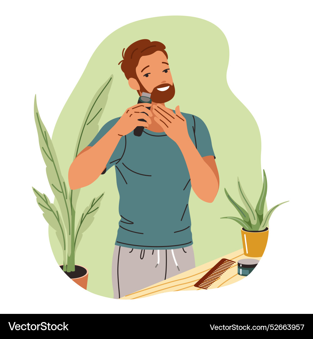 Man trimming beard with machine flat Royalty Free Vector