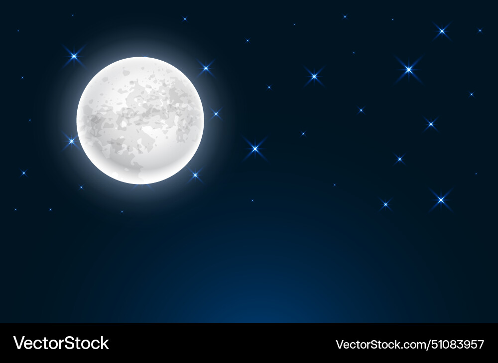 Realistic full moon and star nighttime background Vector Image
