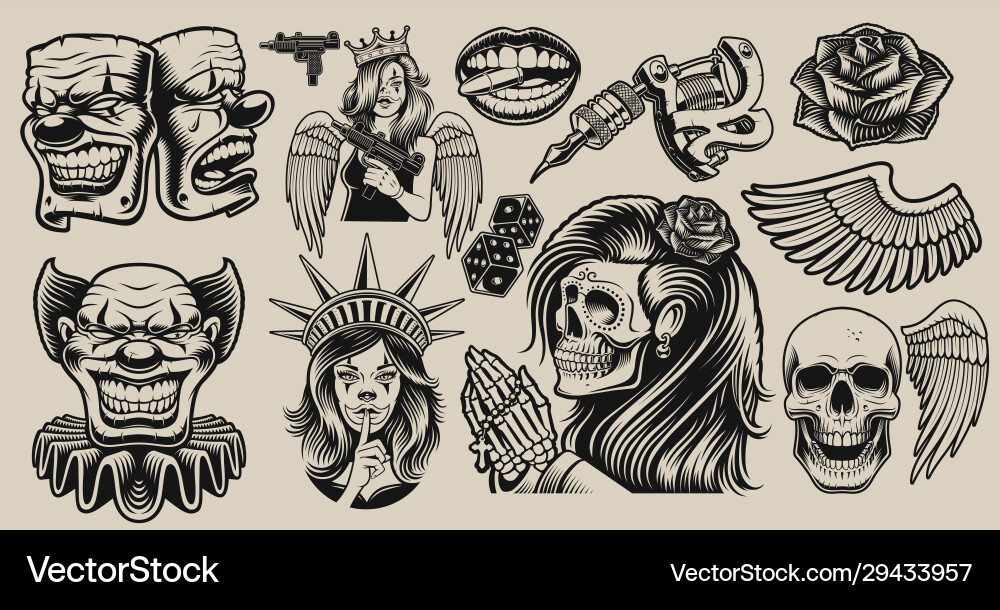 Set design elements for tattoo theme Royalty Free Vector