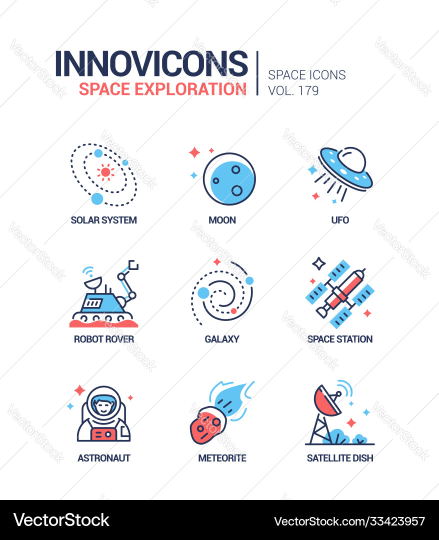 Space exploration - line design style icons set Vector Image