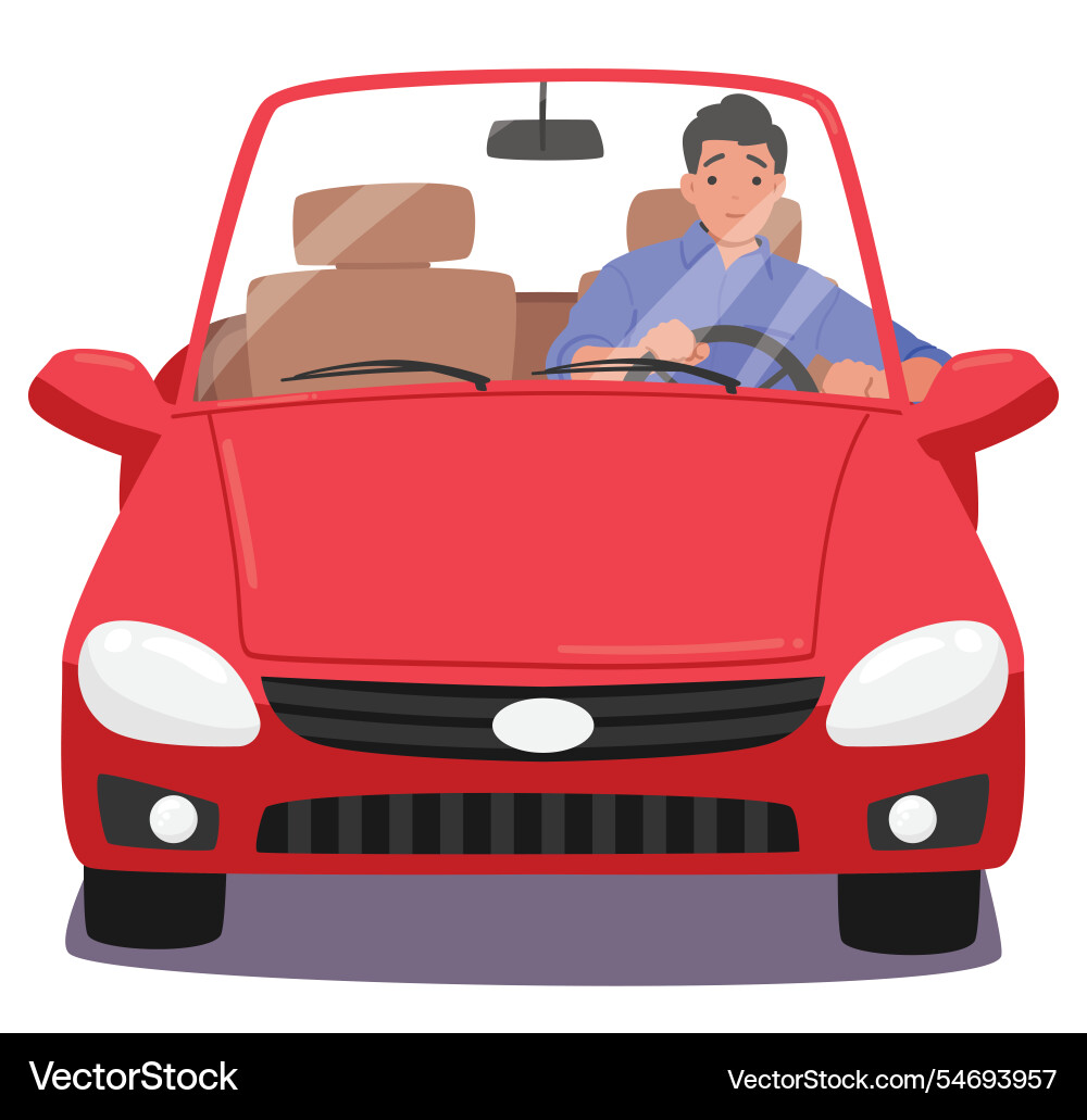 Young man driver cartoon character riding car Vector Image
