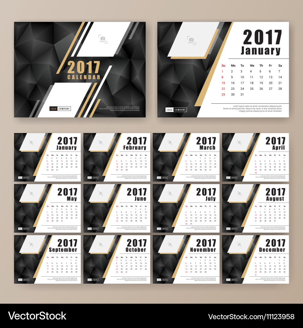 12 month desk calendar template Royalty Free Vector Image