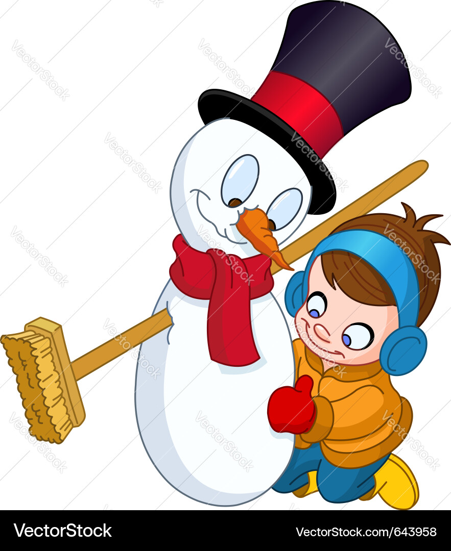 Boy making snowman Royalty Free Vector Image - VectorStock