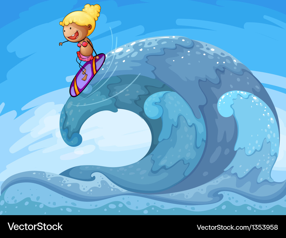 Cartoon girl surfing Royalty Free Vector Image