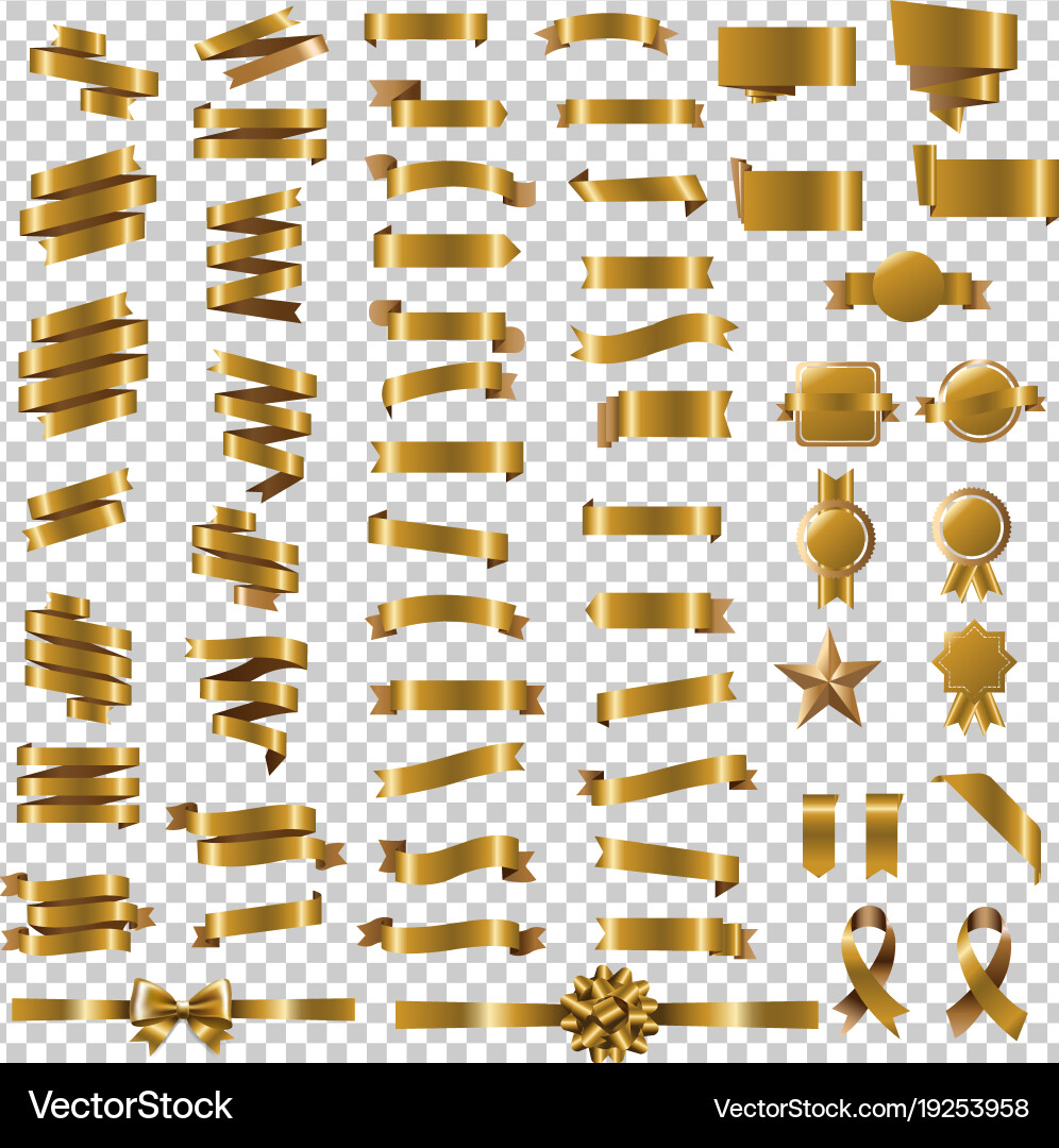 Golden ribbon set in transparent background Vector Image