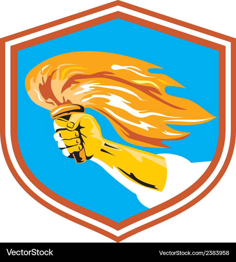 Hand holding burning flaming torch retro Vector Image