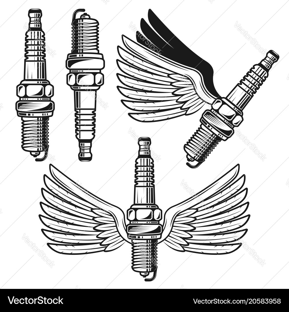 Spark plug with angelic wings objects Royalty Free Vector