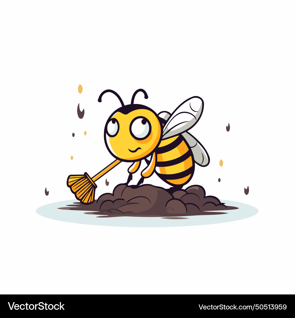 Cartoon cute bee flying with a broom on white Vector Image