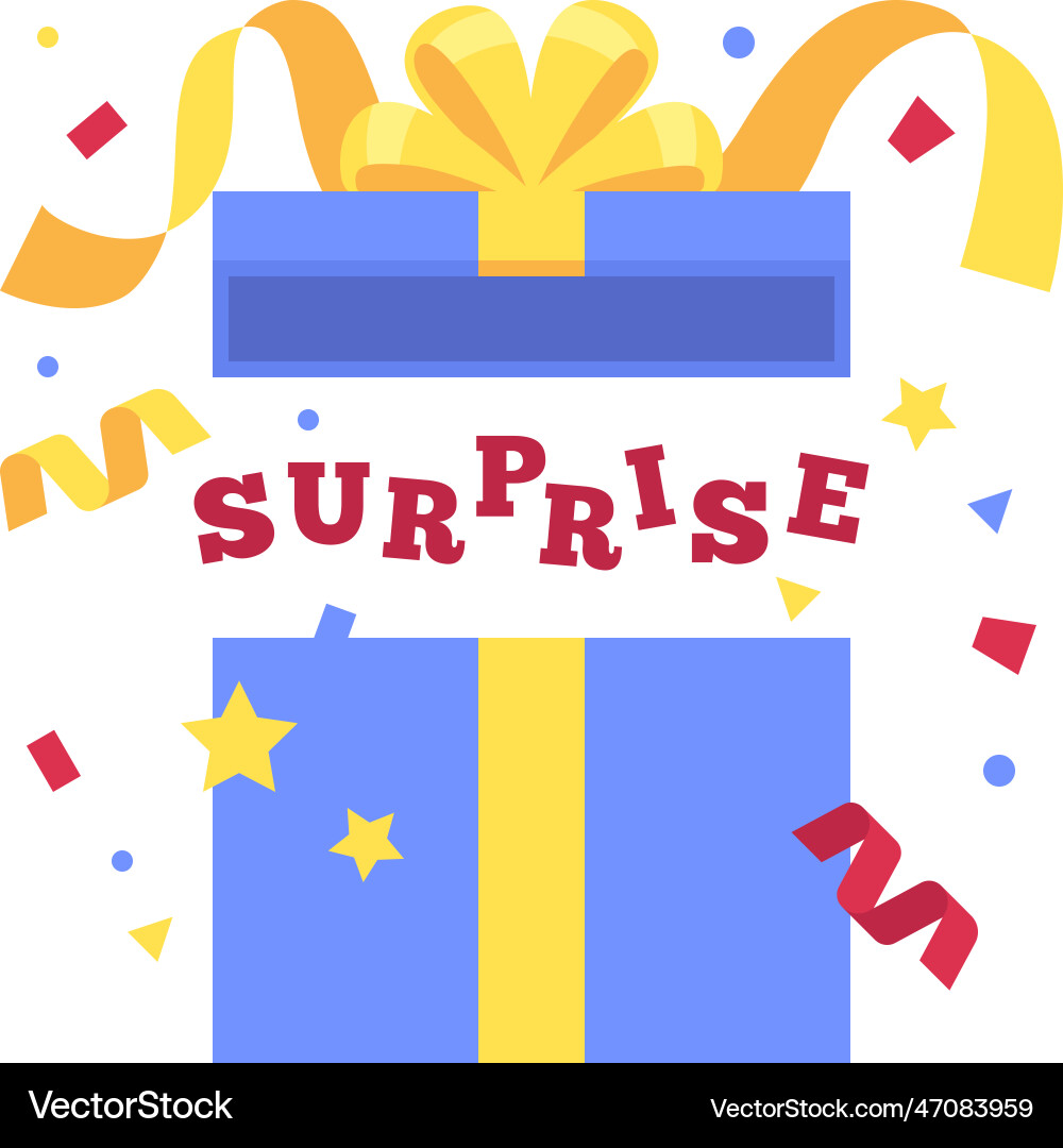 Colorful blank gift box with surprise text Vector Image