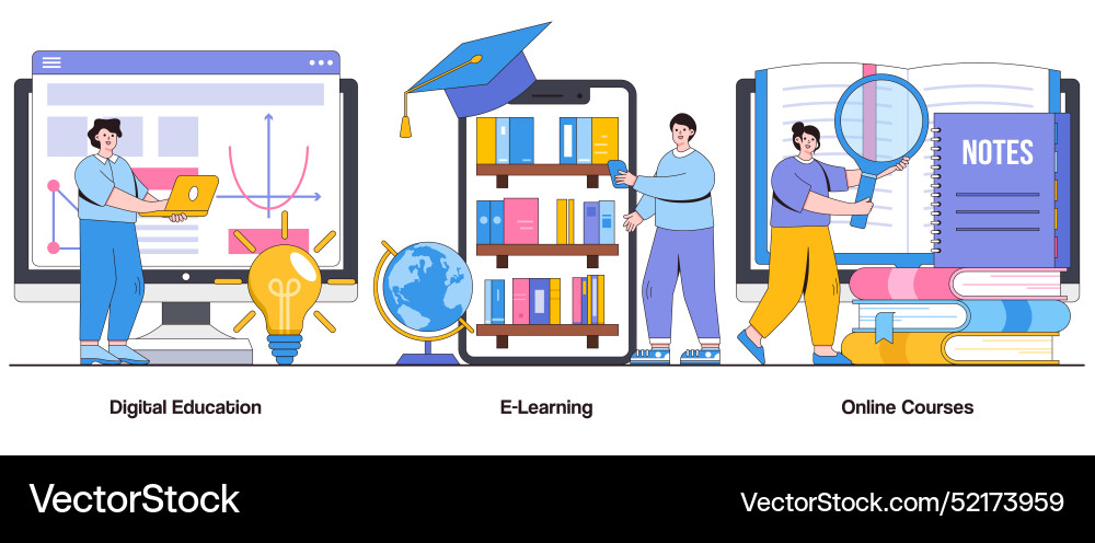 Digital education e-learning online courses Vector Image