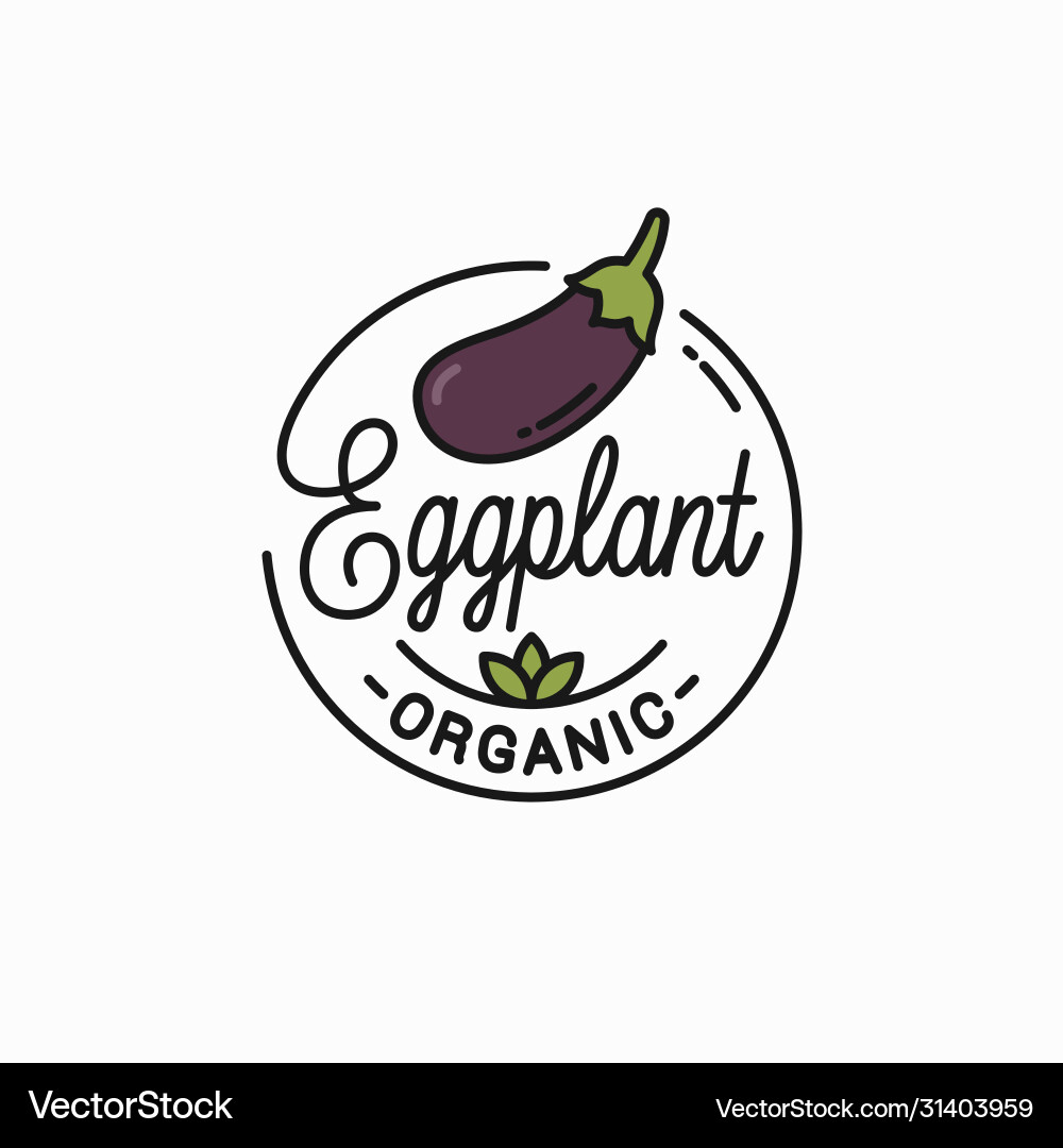 Eggplant vegetable logo round linear Royalty Free Vector