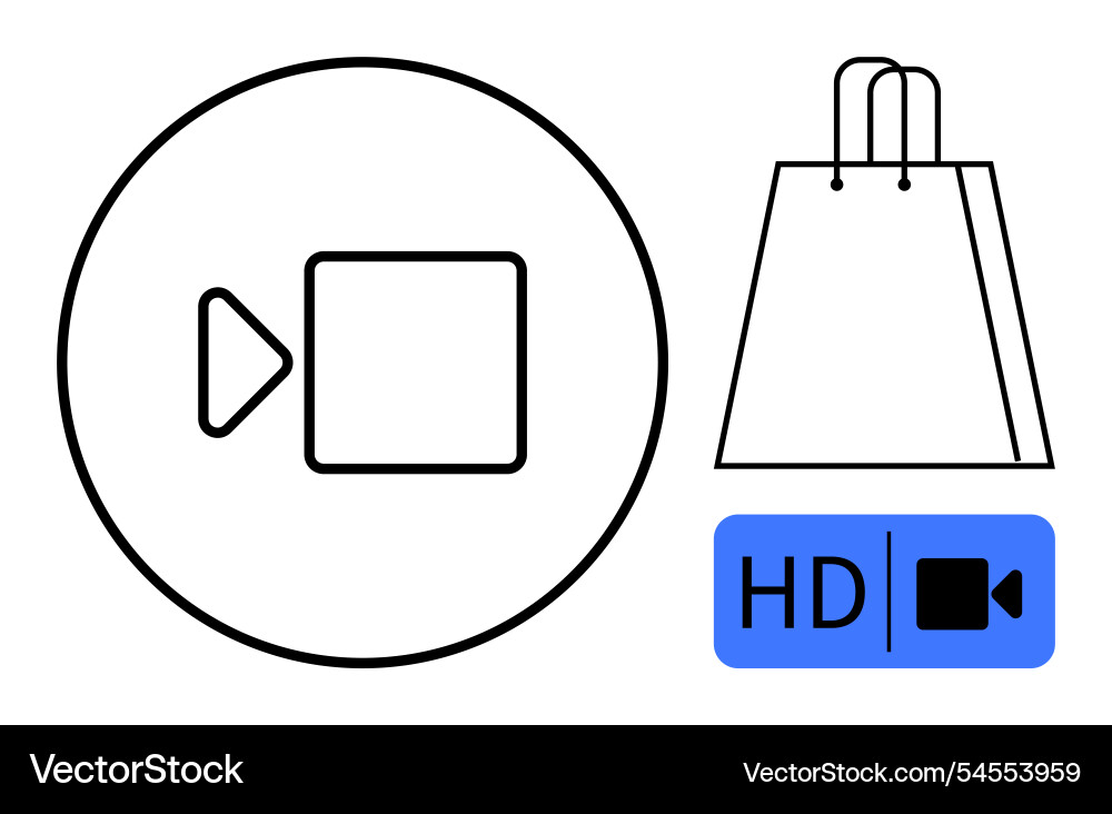High-definition video icon next to a shopping bag Vector Image