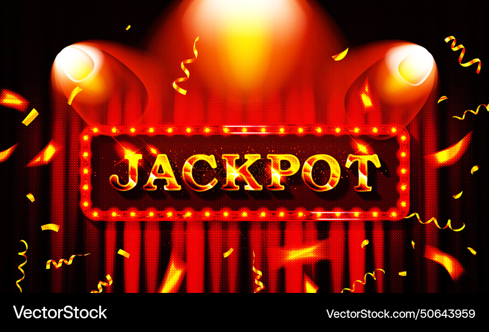Jackpot word on banner with red curtains Vector Image