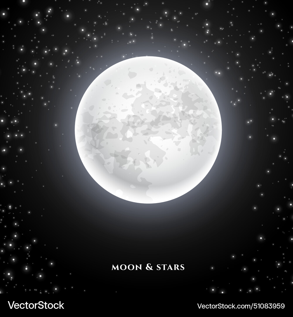 Realistic full moon and starry night sky Vector Image