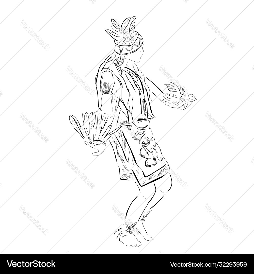 Einfache schwarze Umriss Skizze Dayak traditionell