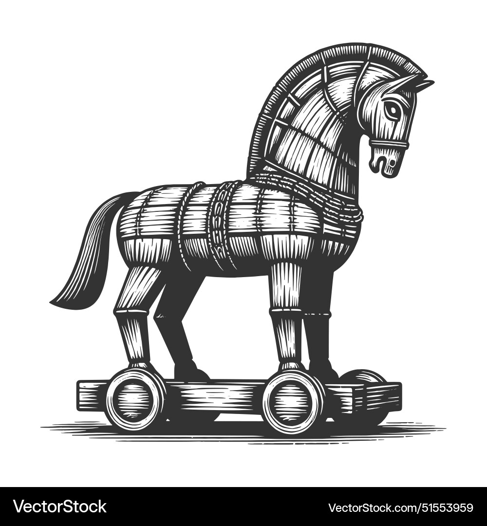 Trojan horse engraving sketch Royalty Free Vector Image