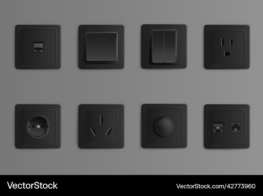 Electric sockets and switches on wall Royalty Free Vector