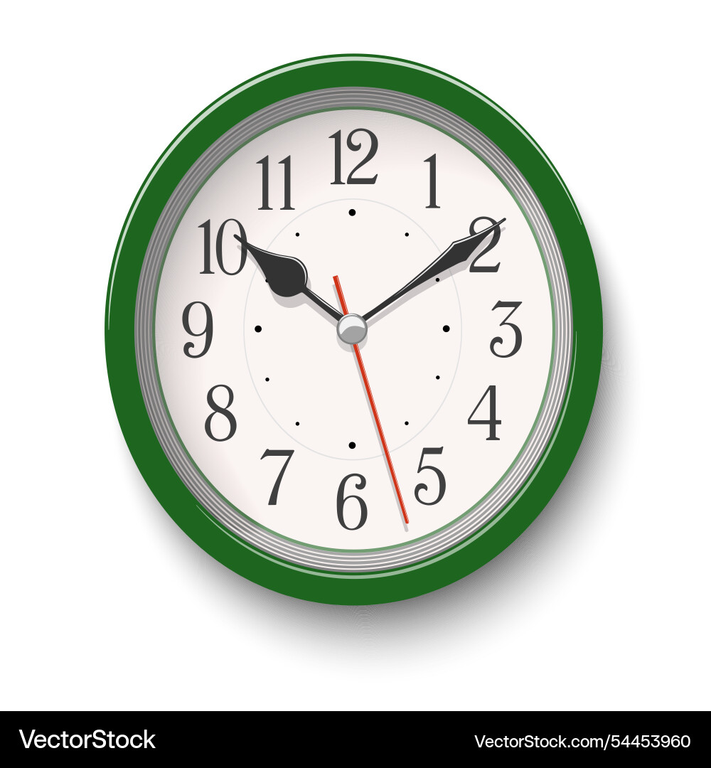 Elegant green oval wall clock placed on white Vector Image