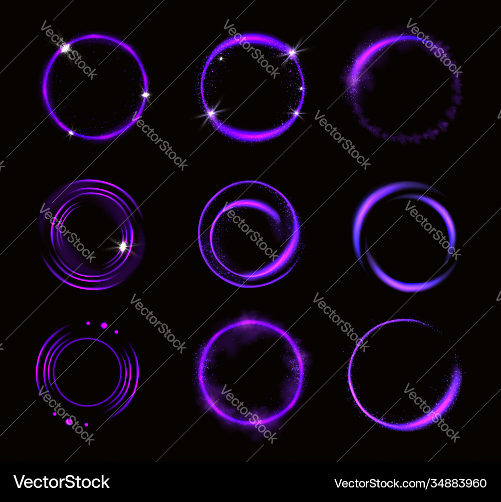 Glowing purple circles with sparkles round frames Vector Image