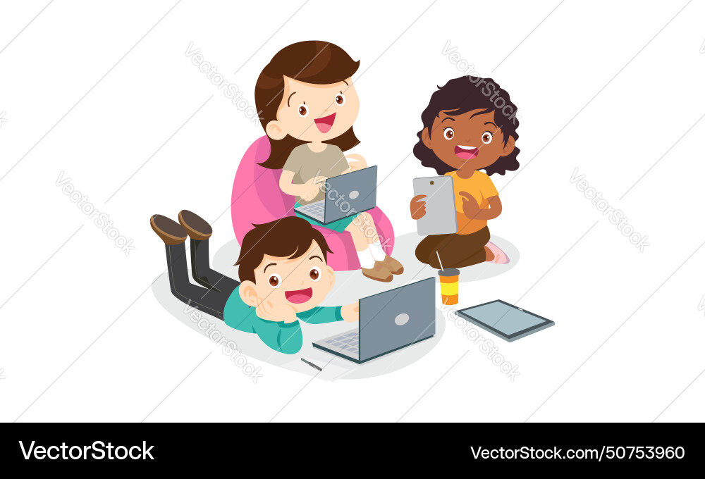 Kids on online learning education courses 2 Vector Image