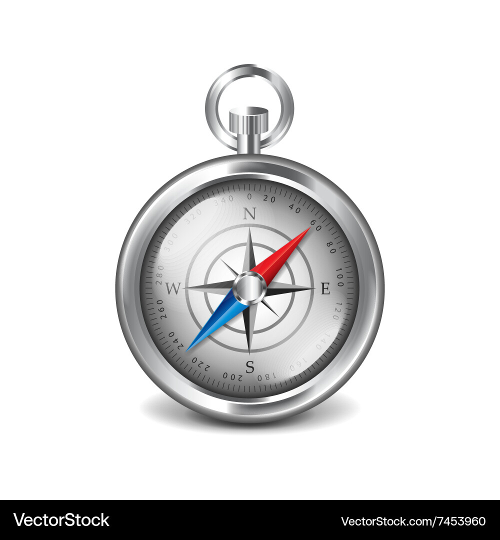 Silver compass isolated on white Royalty Free Vector Image
