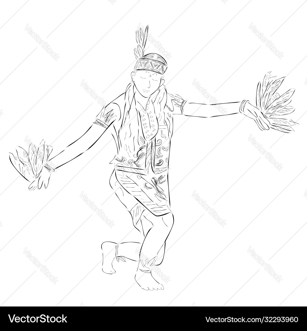 Simple black outline sketch dayak traditional Vector Image