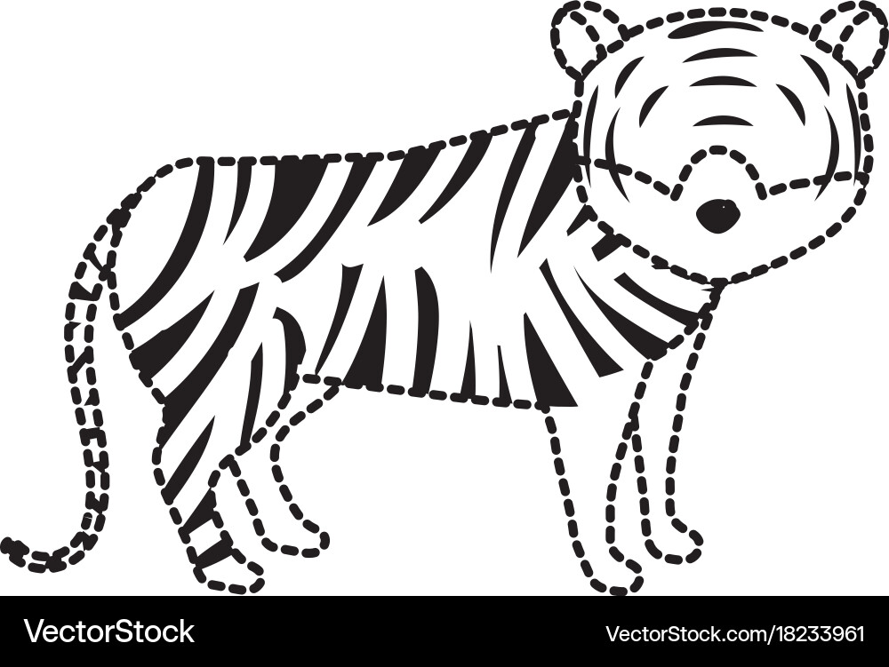 Dotted shape cute tiger wild animal icon Vector Image
