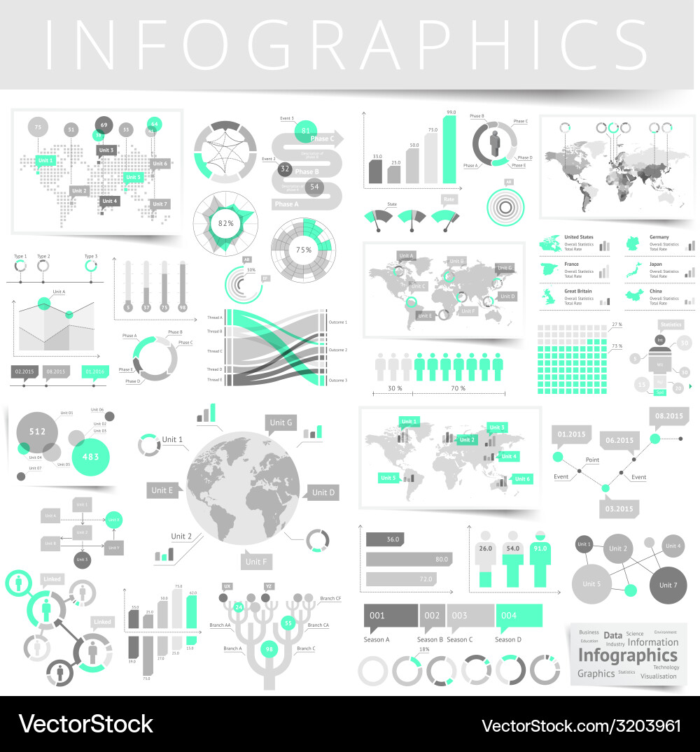 Infographics with data icons world map charts Vector Image