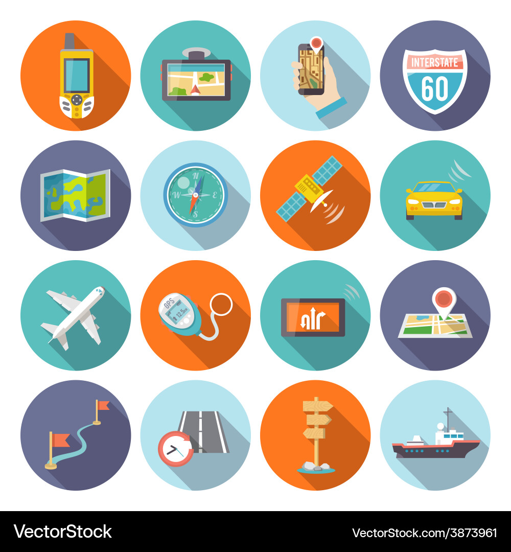 Navigation icons flat Royalty Free Vector Image