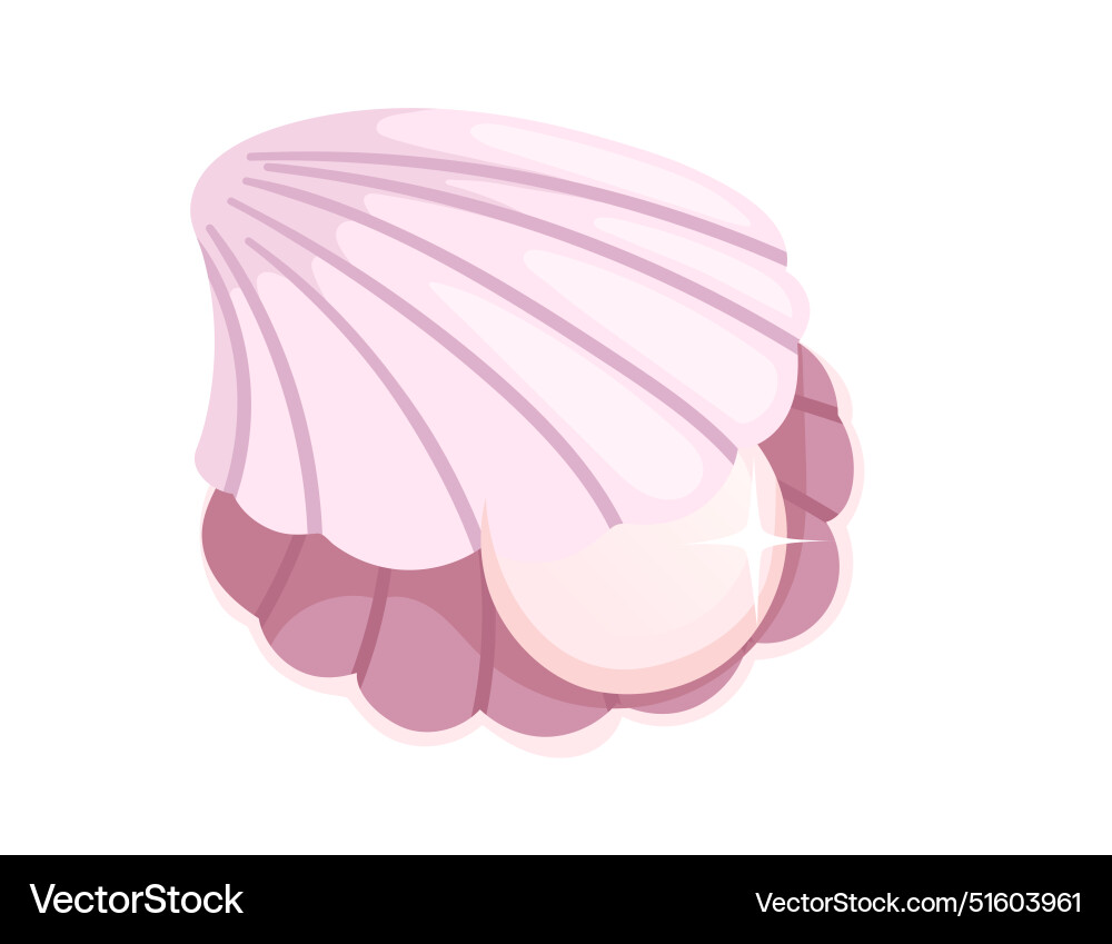 Opened pink clam with pearl inside seashell Vector Image