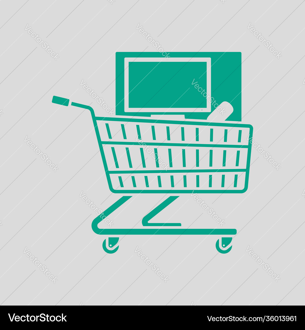 Shopping cart with pc icon Royalty Free Vector Image