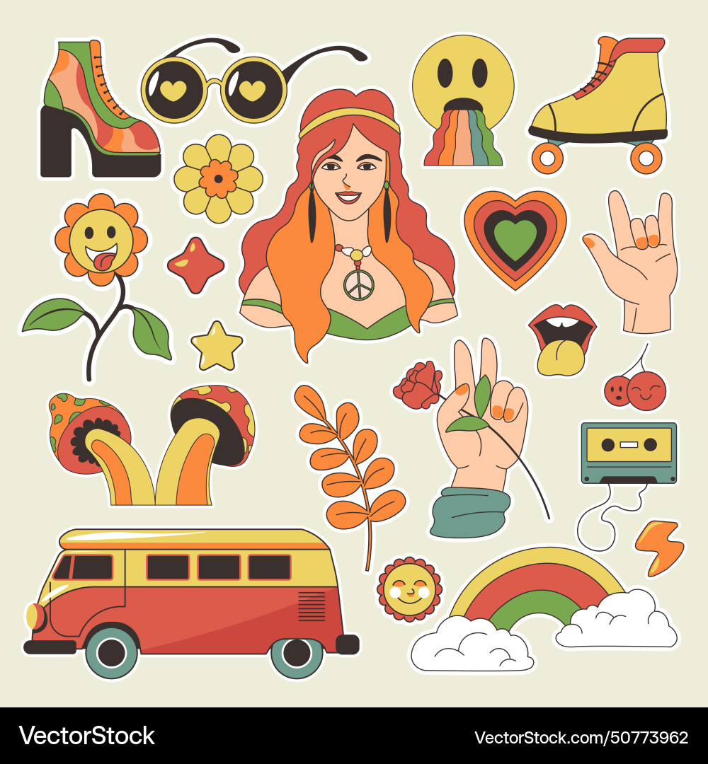 A retro hippie sticker collection Royalty Free Vector Image