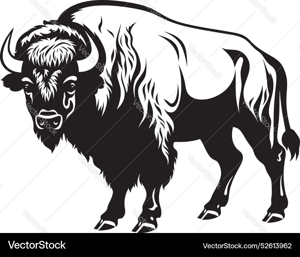 Black silhouette a powerful bison icon Royalty Free Vector