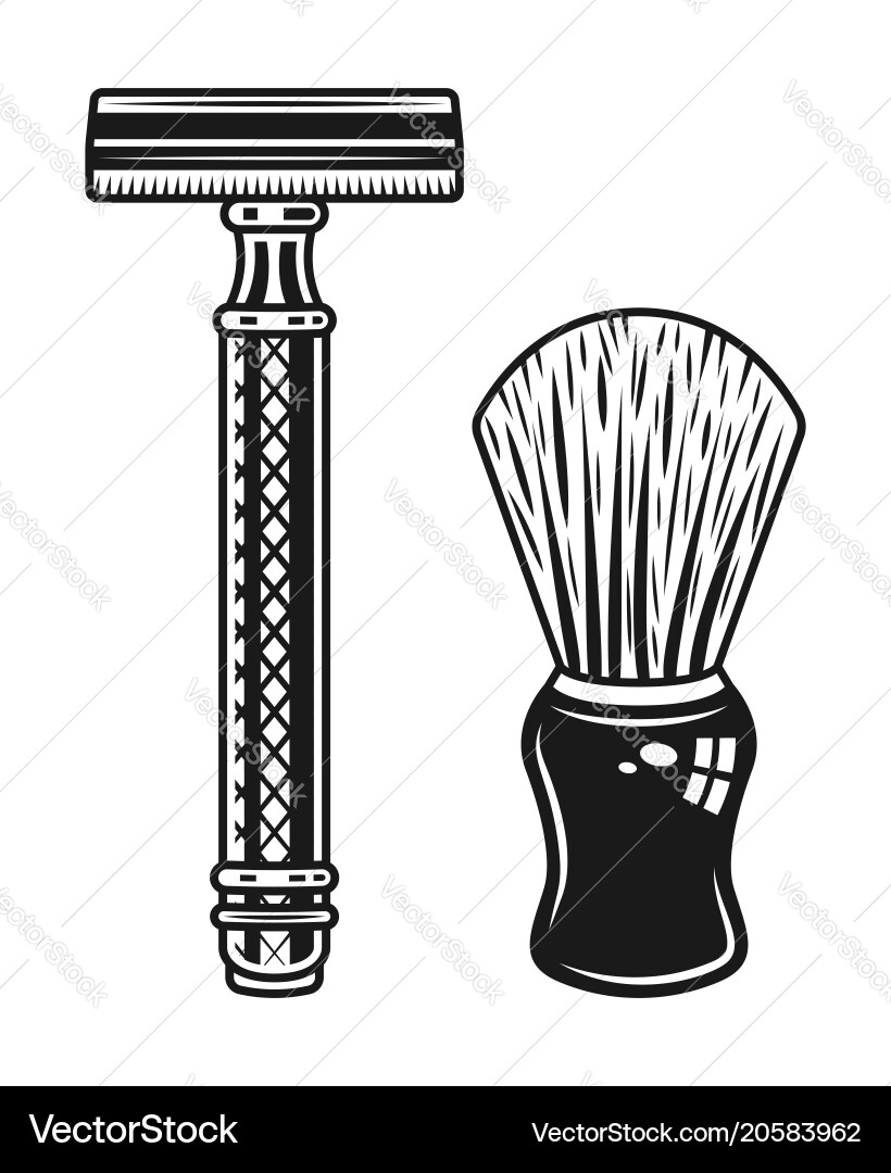 Double edged razor and shaving brush objects Vector Image