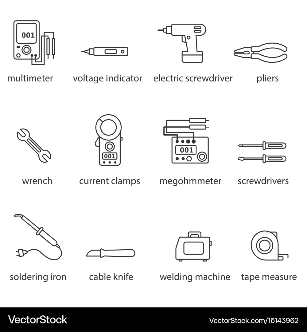 Electricians tools line icon set Royalty Free Vector Image