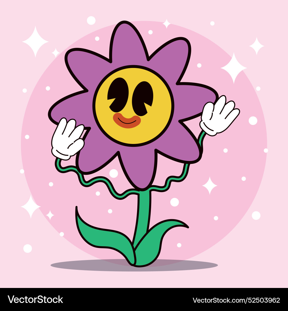 Flower groovy cartoon character Royalty Free Vector Image