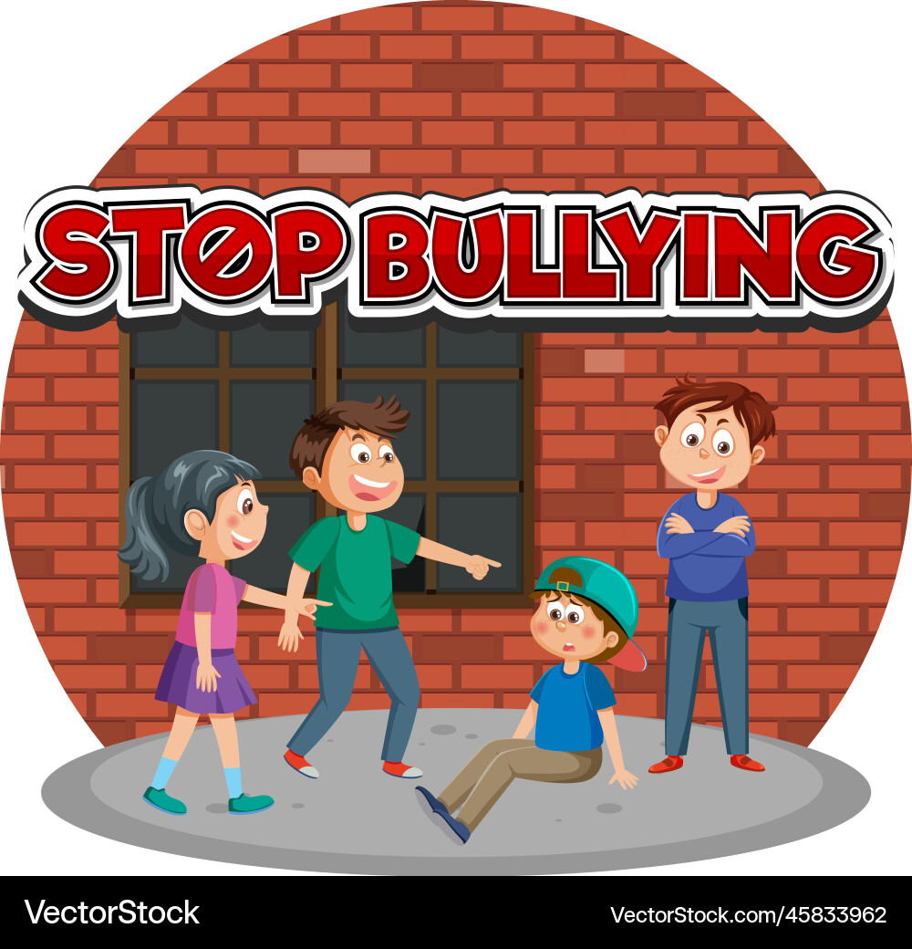 Stop bullying text with cartoon character Vector Image