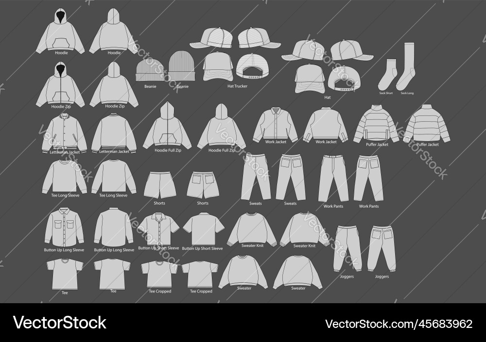 Streetwear mockup pack apparel Royalty Free Vector Image