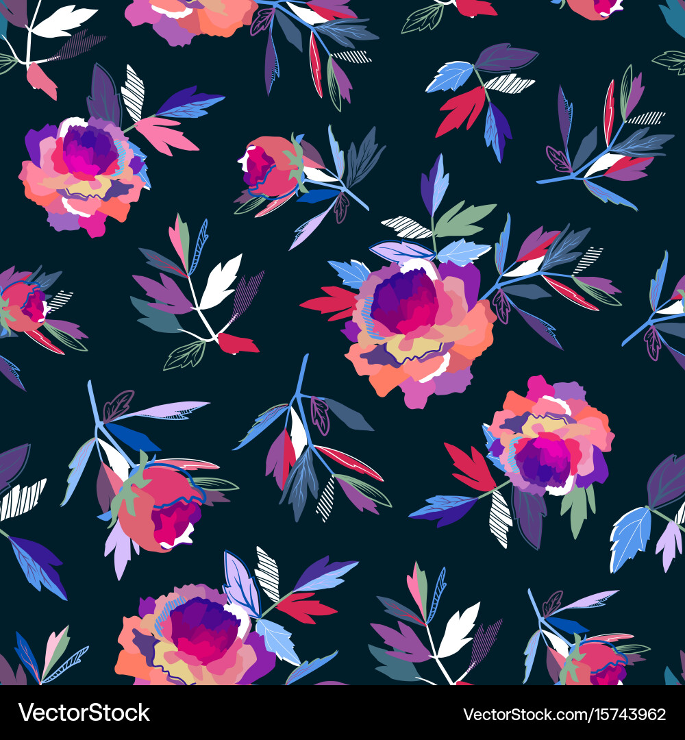 Vibrant Floral Pattern - Pink & Violet Vector Image