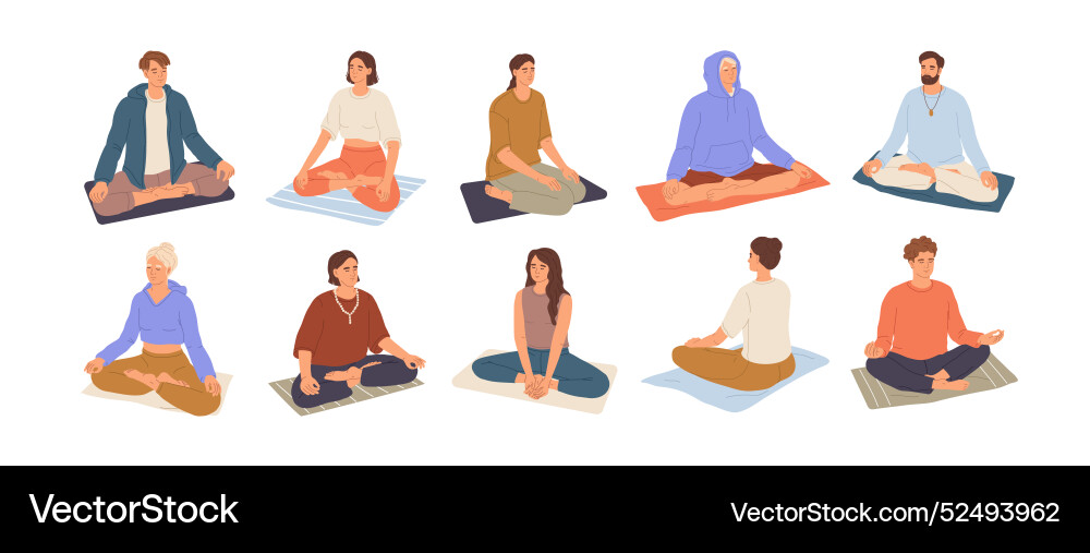 Yogis meditate set different people practice Vector Image