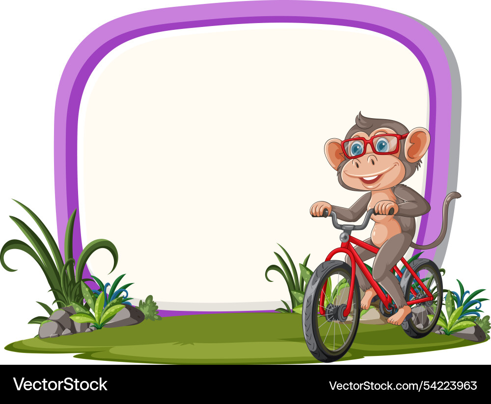 A cheerful monkey cycling in grassy area Vector Image