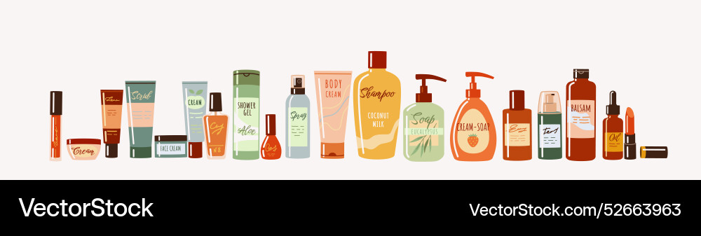 Cosmetic products with natural elements 2d Vector Image