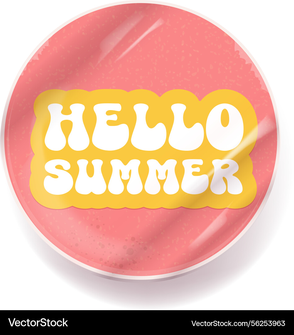 Hello summer pink groovy aesthetic sticker design Vector Image