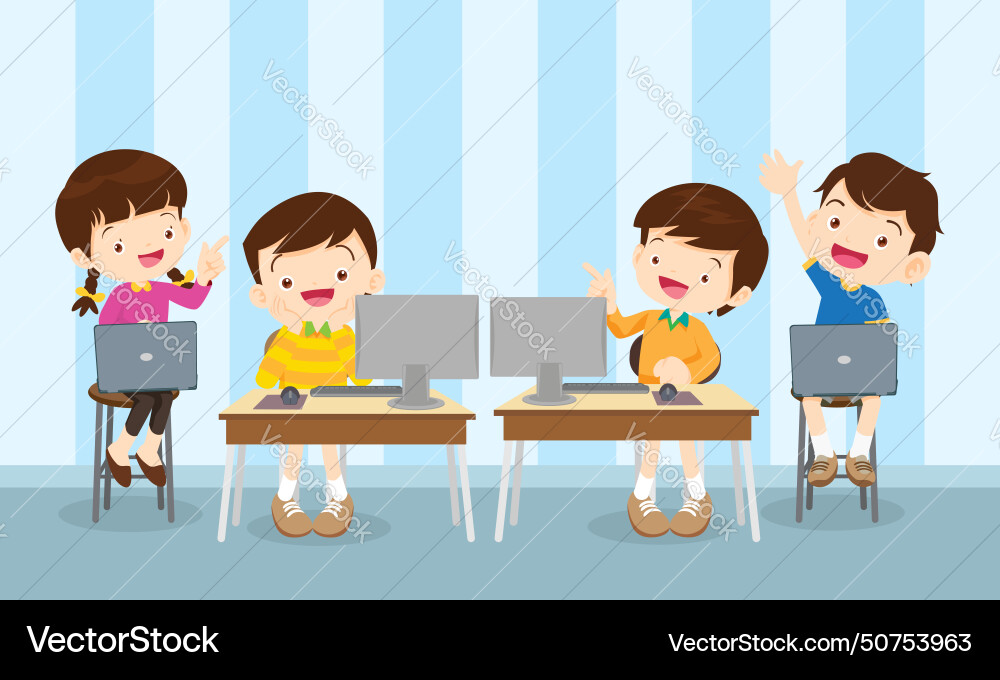 Kids on online learning education courses 2 Vector Image